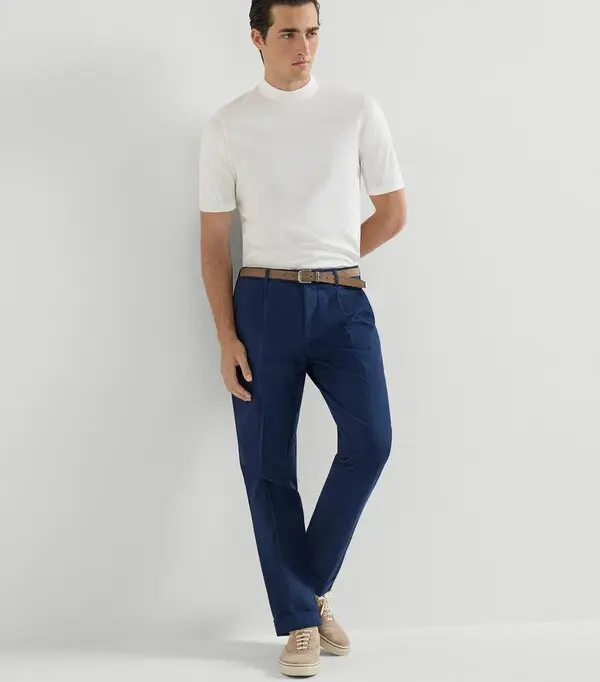 Brunello Cucinelli Cotton Pleated Trousers - Blue
