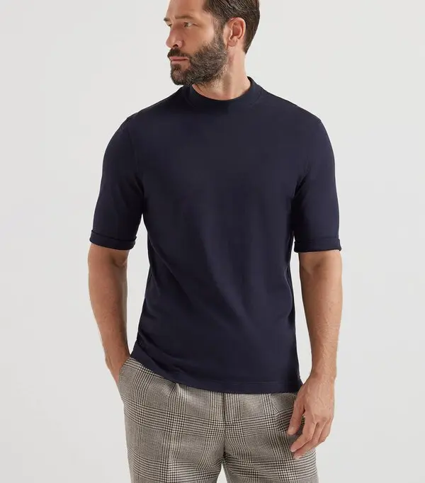Brunello Cucinelli Cotton High-neck T-shirt - Blue