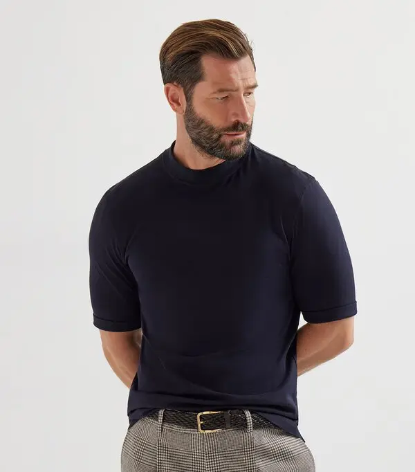 Brunello Cucinelli Cotton High-neck T-shirt - Blue