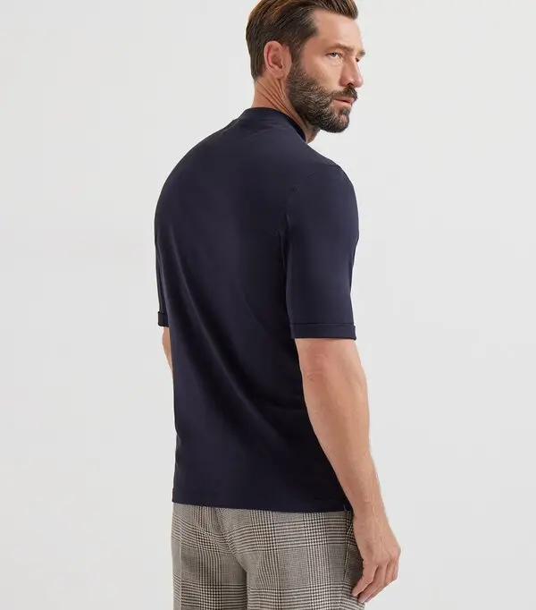 Brunello Cucinelli Cotton High-neck T-shirt - Blue