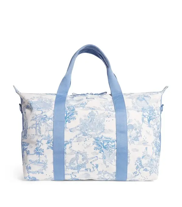 Harrods Toile Packable Overnight Bag And Pouch Set - Blue