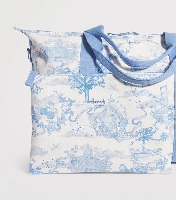 Harrods Toile Packable Overnight Bag And Pouch Set - Blue