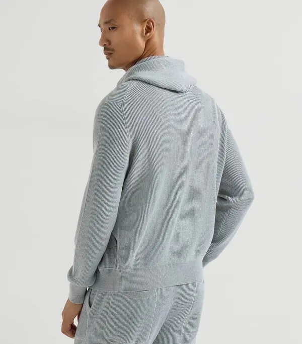 Brunello Cucinelli Cotton Ribbed Zip-up Hoodie - Grey