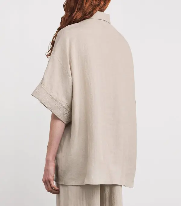 Eleventy Linen Embroidered Collared Shirt