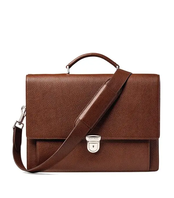 ASPINAL OF LONDON Leather Laptop Briefcase - Brown