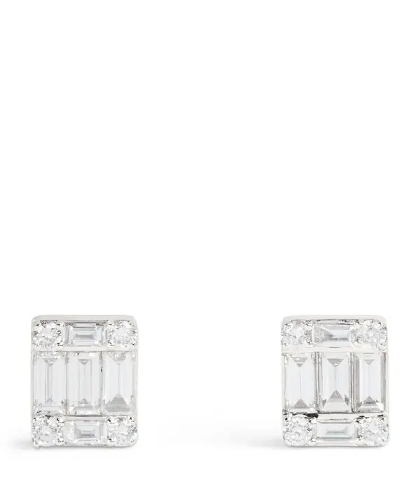 Harrods 18-karat Gold Emerald-cut Diamond Stud Earrings - White