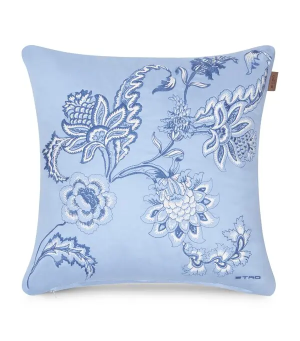 Etro Cotton Bloom Embroidered Cushion - Blue