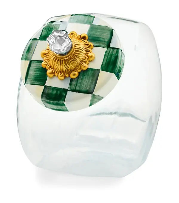 MACKENZIE-CHILDS Glass Emerald Check Cookie Jar - Green