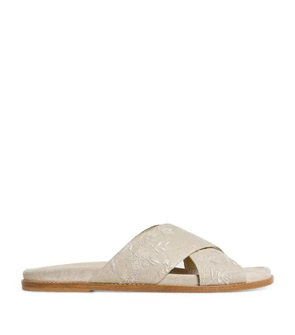 Eleventy Embroidered Crossover Slides - Beige