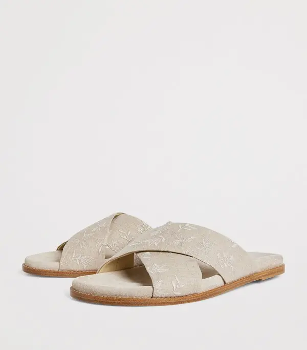 Eleventy Embroidered Crossover Slides - Beige