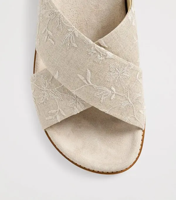 Eleventy Embroidered Crossover Slides - Beige