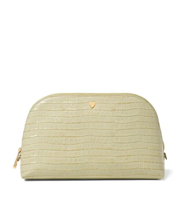 ASPINAL OF LONDON Croc-embossed Classic Wash Bag - Green