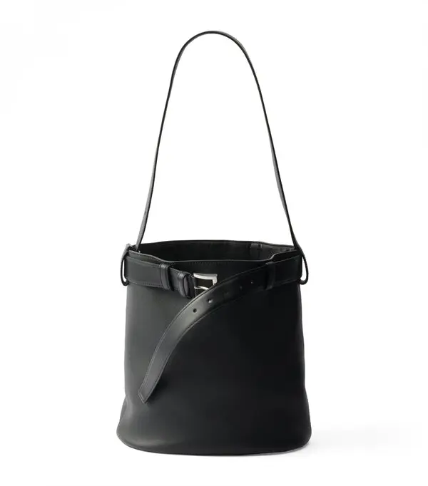 Prada Leather Buckled Bucket Bag - Black