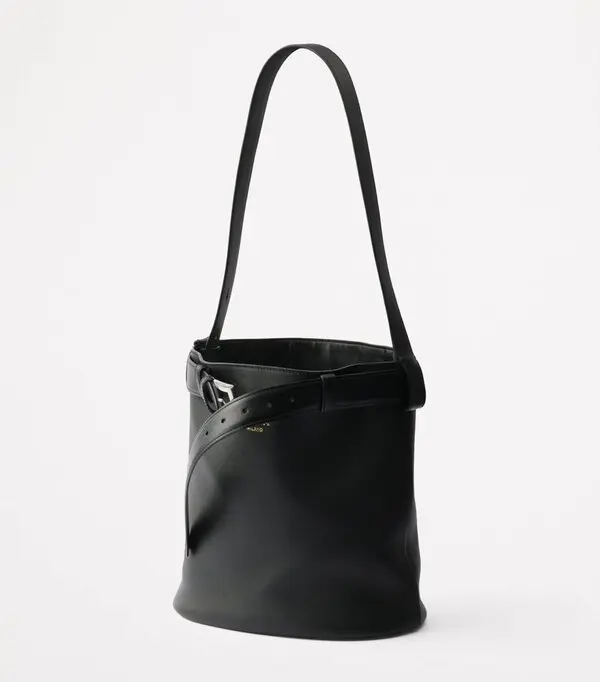 Prada Leather Buckled Bucket Bag - Black