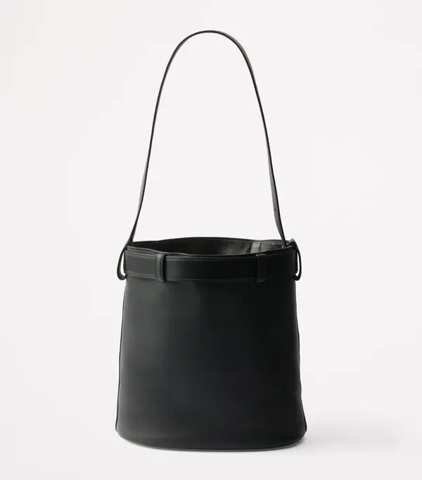 Prada Leather Buckled Bucket Bag - Black