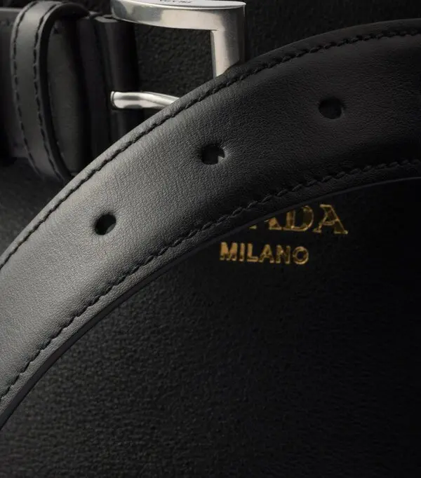 Prada Leather Buckled Bucket Bag - Black