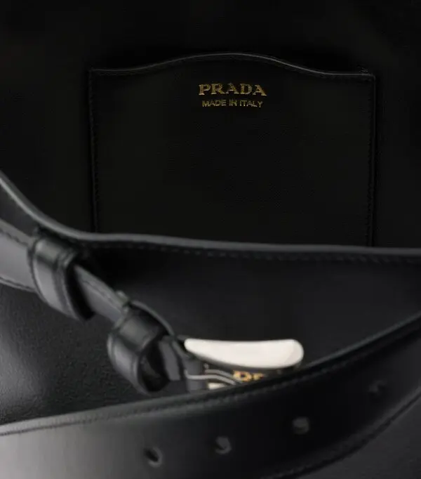 Prada Leather Buckled Bucket Bag - Black