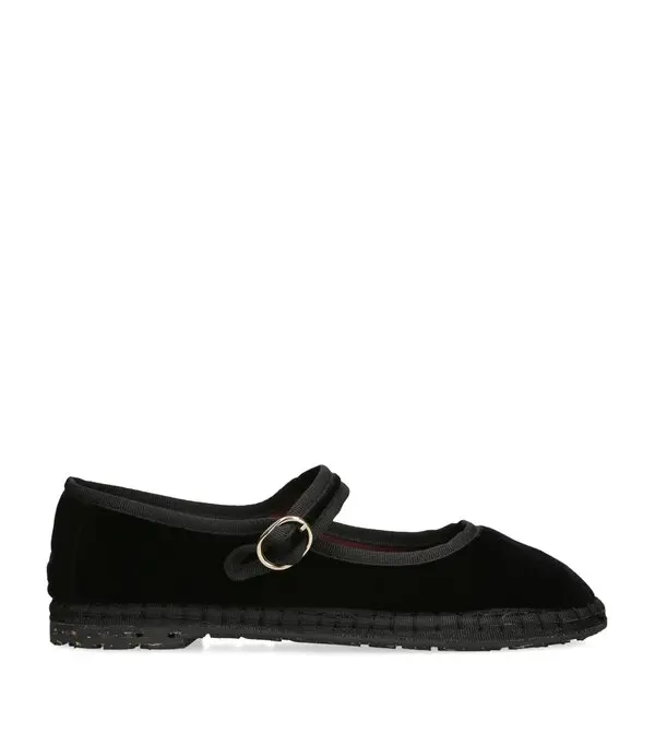 FLABELUS Velvet Antonia Mary Janes - Black