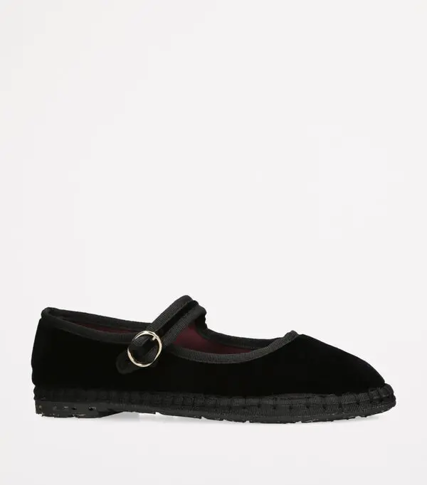 FLABELUS Velvet Antonia Mary Janes - Black