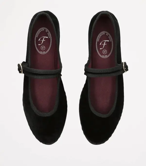 FLABELUS Velvet Antonia Mary Janes - Black
