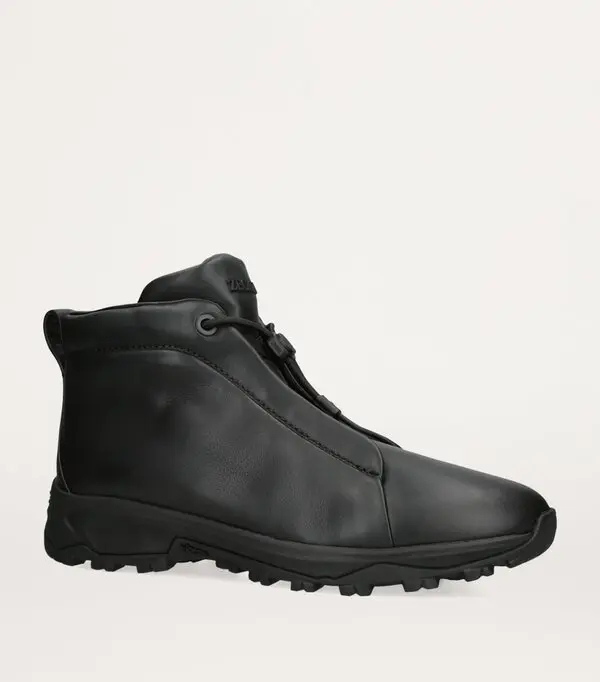 Zegna Leather Triple Stitch Vetta Sneakers - Black