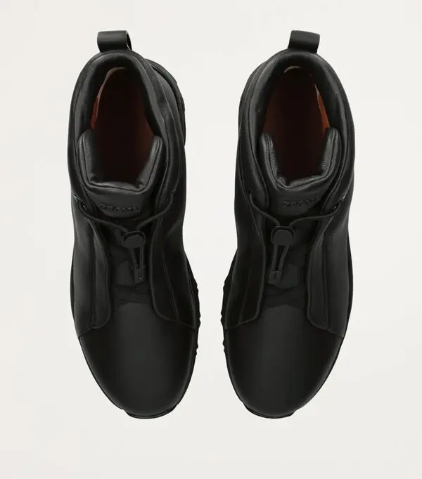 Zegna Leather Triple Stitch Vetta Sneakers - Black