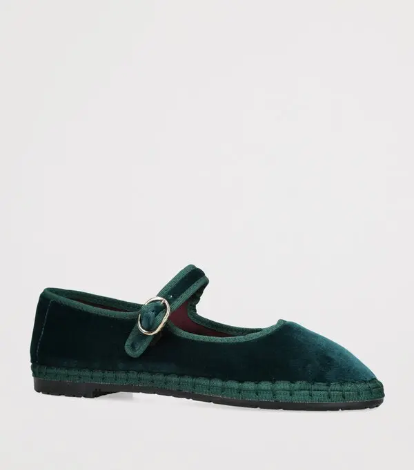 FLABELUS Velvet Mary Jane Flats - Green