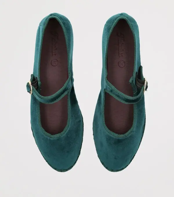 FLABELUS Velvet Mary Jane Flats - Green