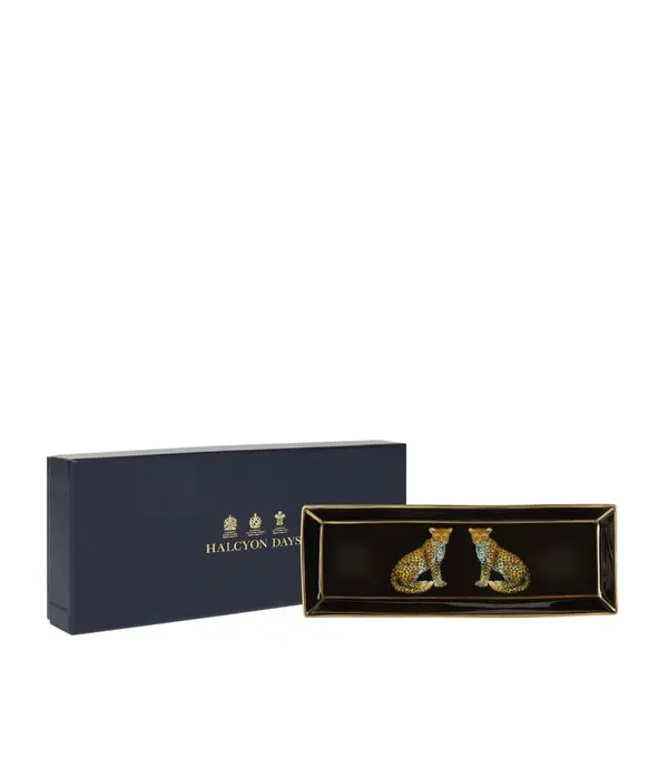 Halcyon Days Leopards Rectangular Tray - Black