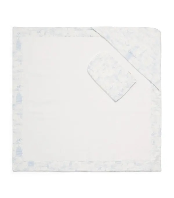 Harrods Organic Cotton Hooded Towel And Wash Mitt Set - Blue