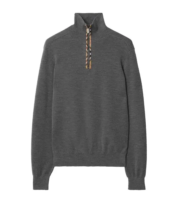 Burberry Wool Check-trim Sweater - Grey