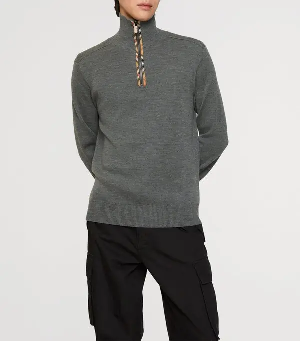 Burberry Wool Check-trim Sweater - Grey