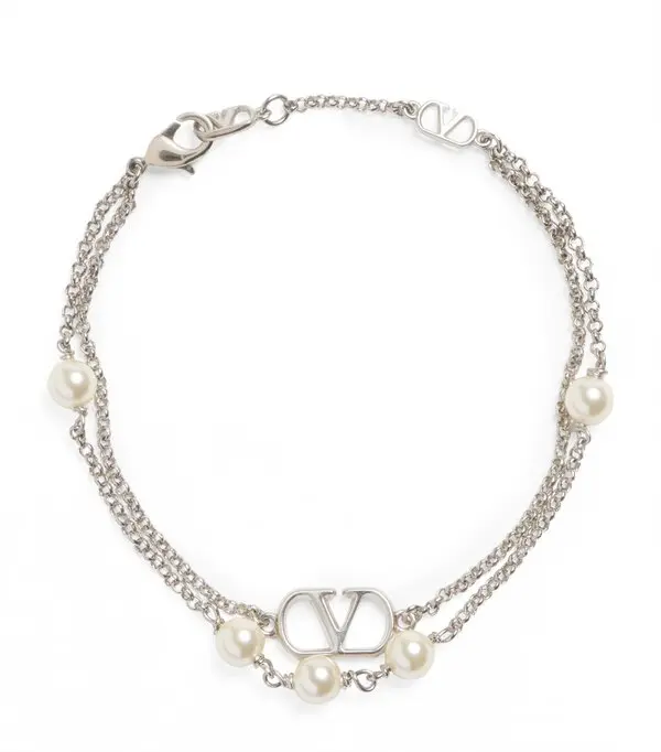 Valentino Garavani Faux Pearl Vlogo Signature Bracelet - Silver