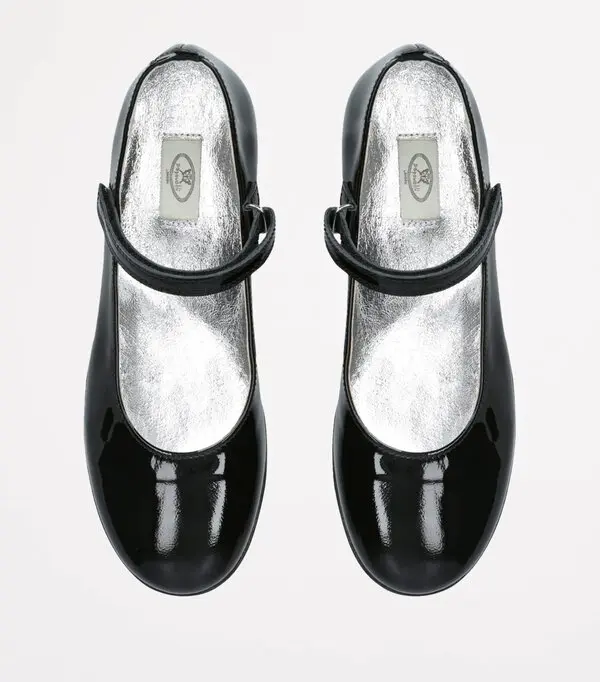 PAPOUELLI Patent Leather Evie Mary Jane Flats - Black
