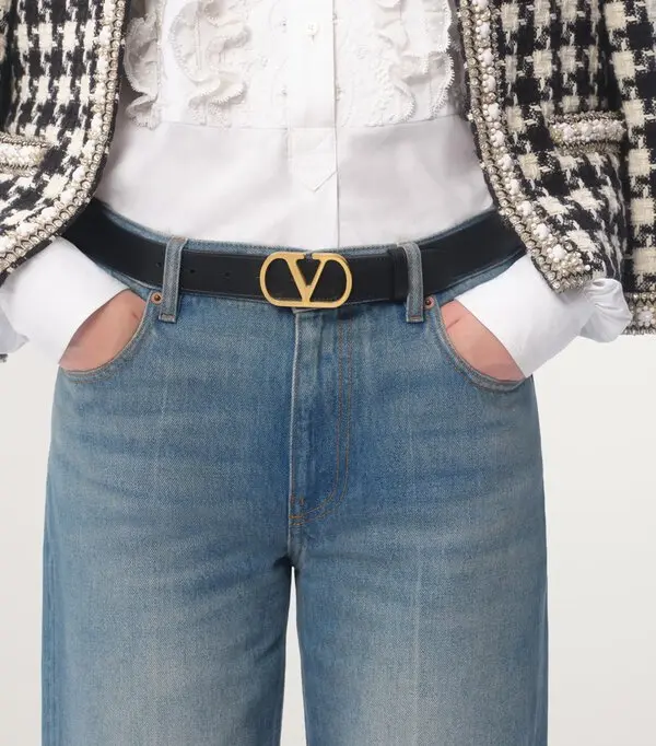 Valentino Garavani Vlogo Signature Leather Belt - Black