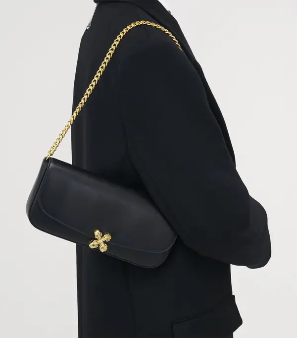 Alexander McQueen Leather Shoulder Bag With Skull Flower Clasp - Black
