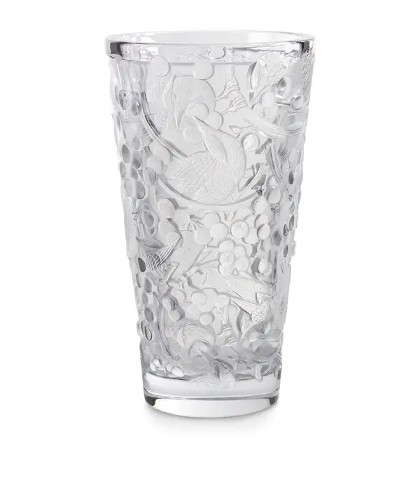 Lalique Crystal Large Merles Et Raisins Vase - Clear