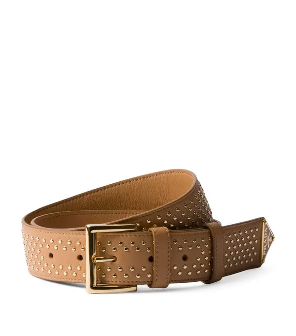 Prada Leather Studded Belt - Neutral