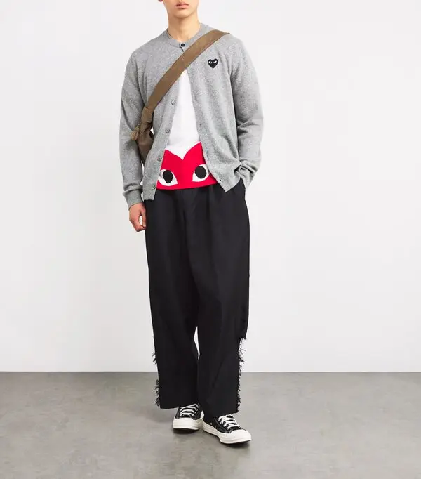Play Comme Des Garcon Wool Heart Cardigan - Grey
