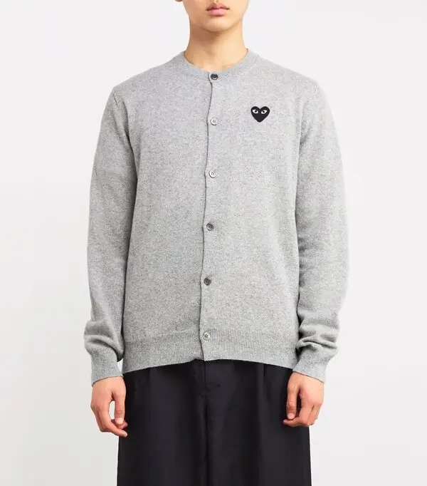 Play Comme Des Garcon Wool Heart Cardigan - Grey