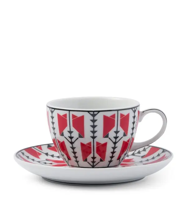 Prada Porcelain Vienna Arrows Coffe Cup And Saucer - Red
