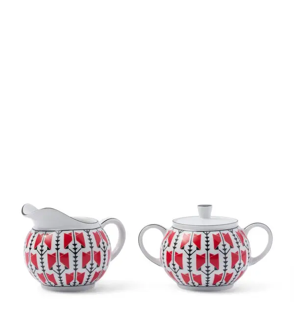 Prada Porcelain Vienna Arrows Creamer Jug And Sugar Pot Set - Red