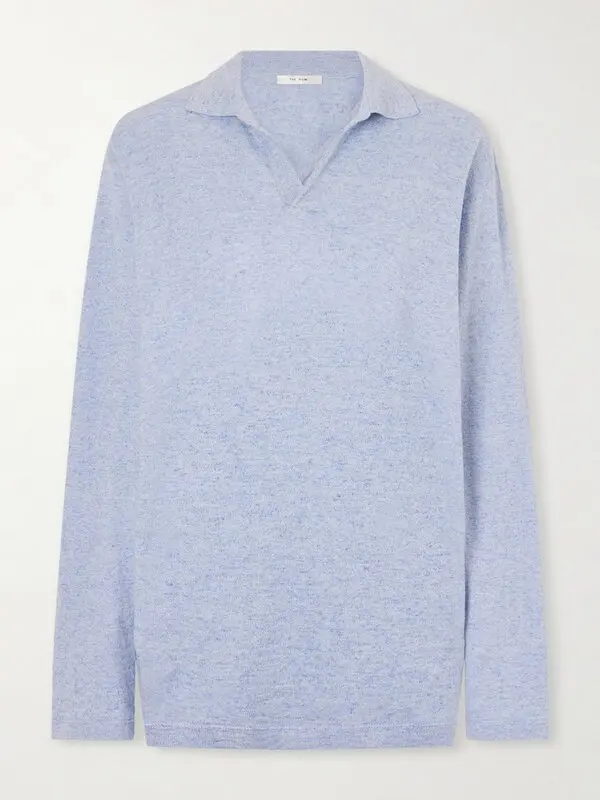 THE ROW Niosa Cotton And Linen-blend Polo Shirt - Blue