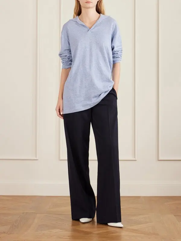 THE ROW Niosa Cotton And Linen-blend Polo Shirt - Blue