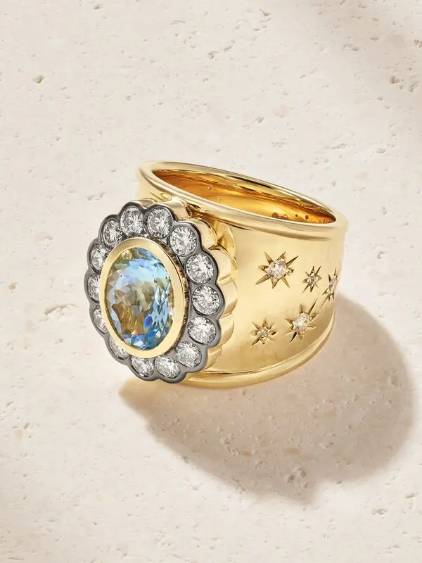 MARLO LAZ Alix Cigar Aquamarine And Diamond 14k Gold Ring - Blue