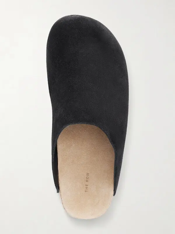 THE ROW Suede Flat Mules - Black