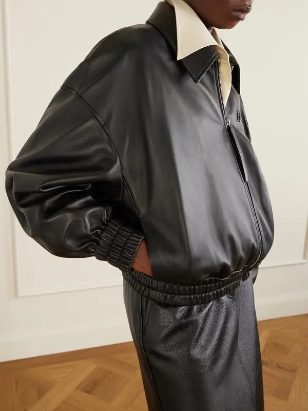 JIL SANDER Leather Bomber Jacket - Black
