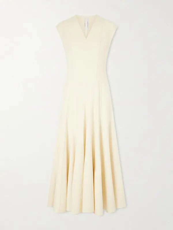 Another Tomorrow Paneled Stretch-wool Midi Dress
