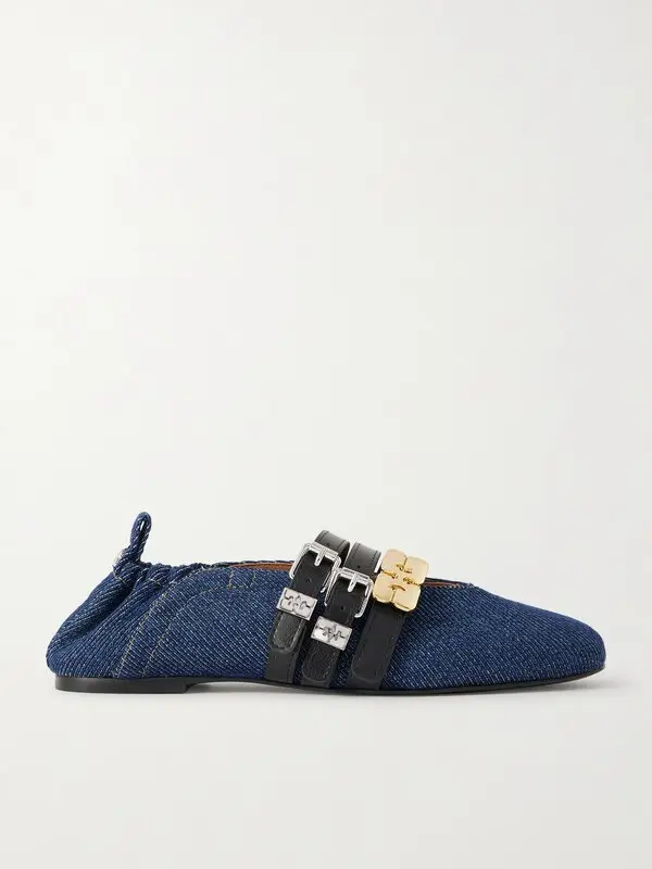 GANNI Sue Embellished Denim Ballet Flats - Blue