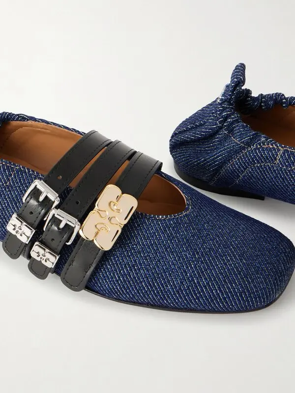 GANNI Sue Embellished Denim Ballet Flats - Blue